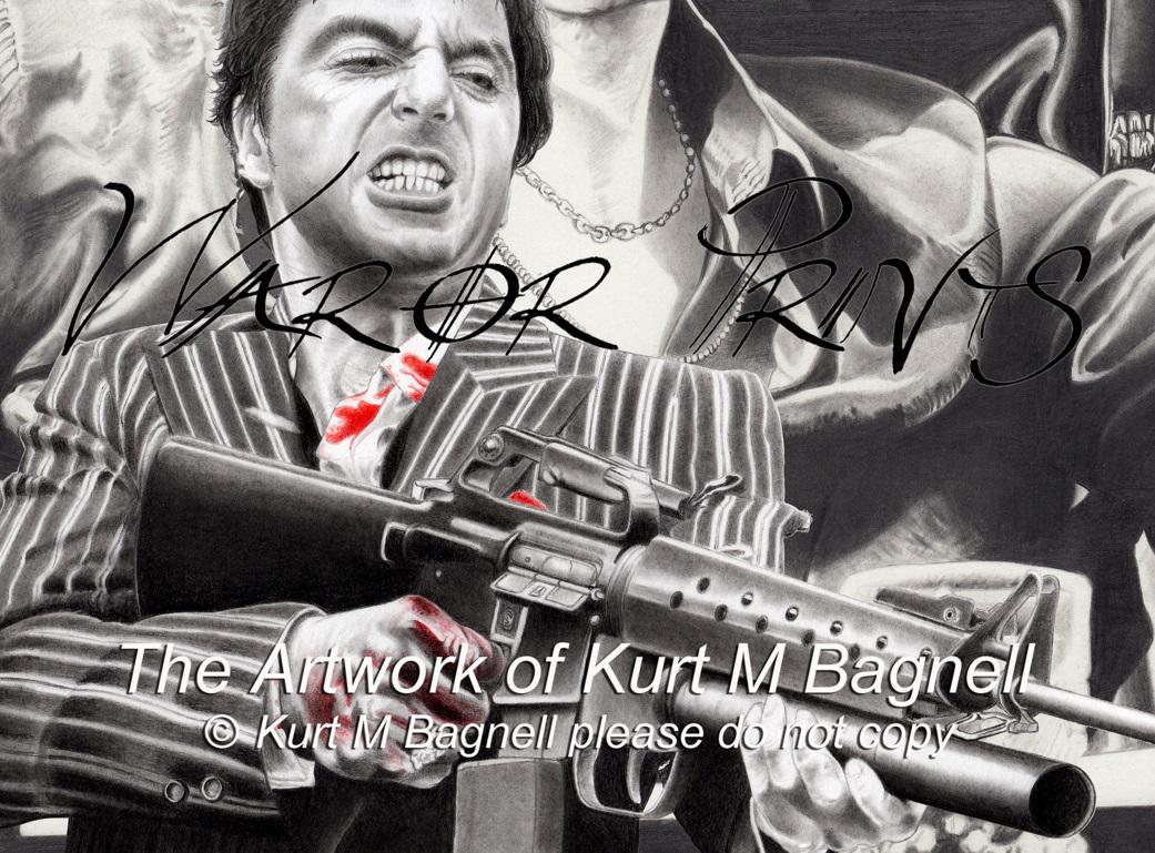 SCARFACE Tony Montana, Al Pacino Drawing - *BORDERED* Mini-poster PRINT ...