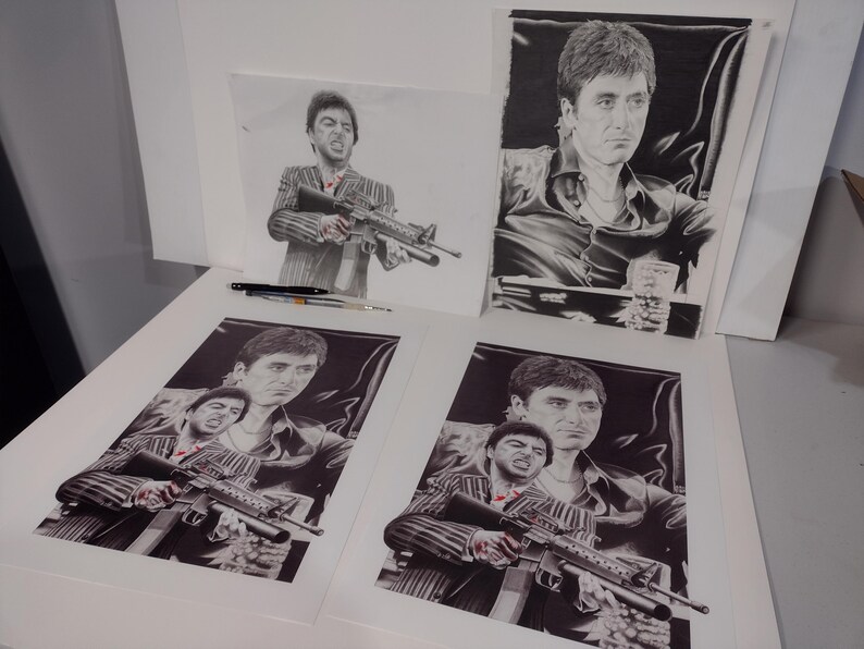 SCARFACE Tony Montana, Al Pacino Drawing - *BORDERED* Mini-poster PRINT ...