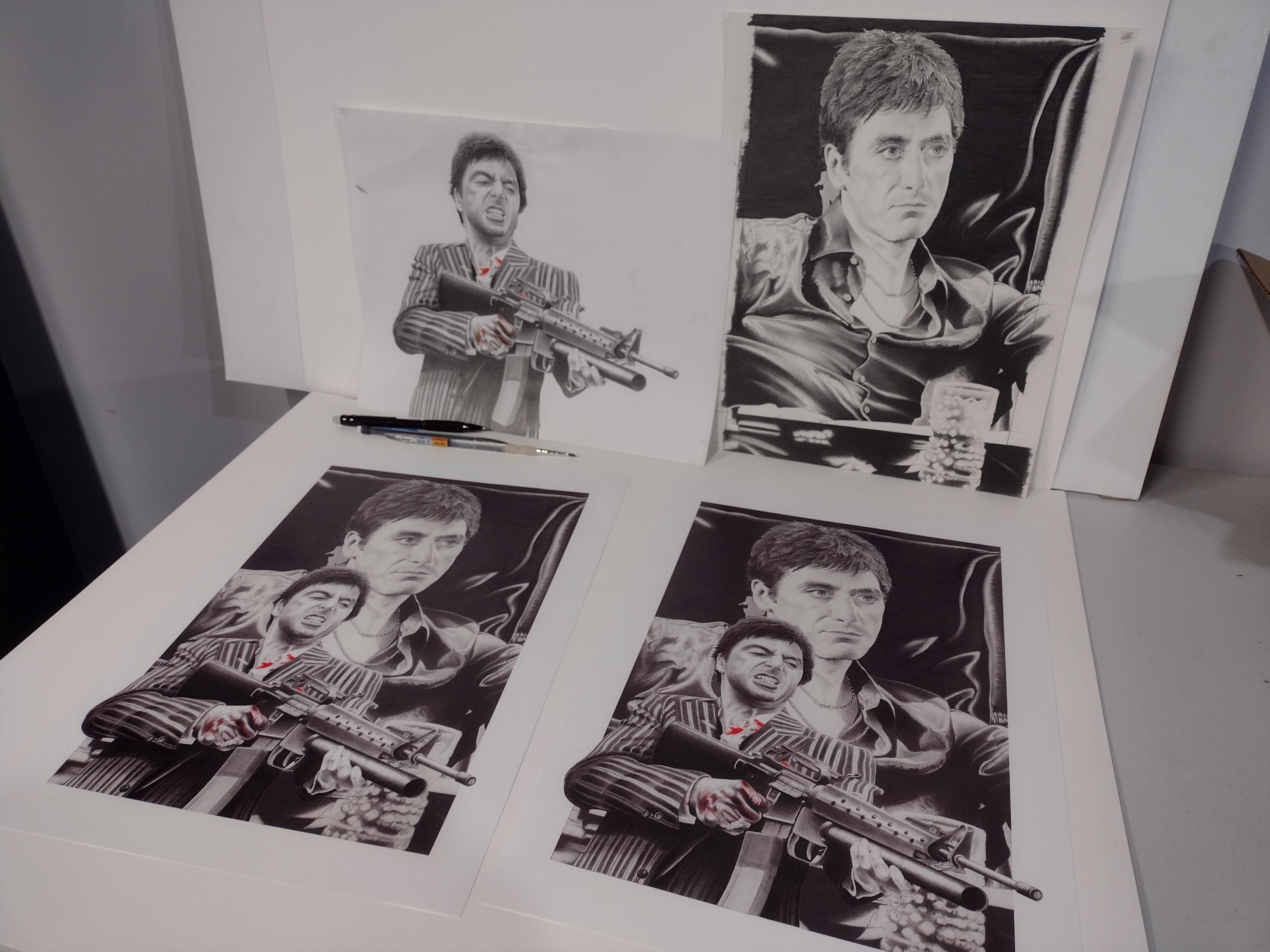 SCARFACE Tony Montana, Al Pacino Drawing - *BORDERED* Mini-poster PRINT ...