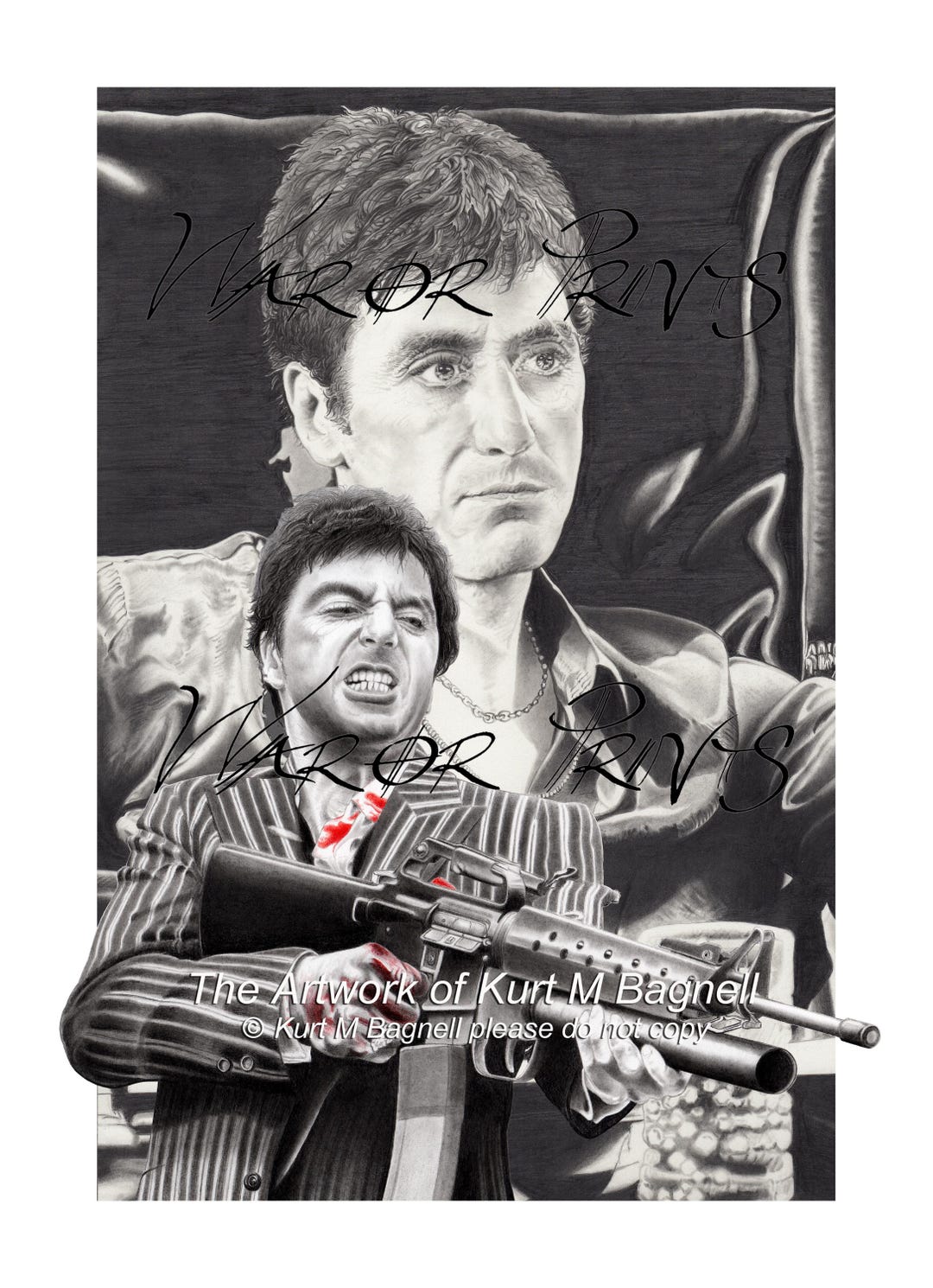 SCARFACE Tony Montana, Al Pacino Drawing - *BORDERED* Mini-poster PRINT ...