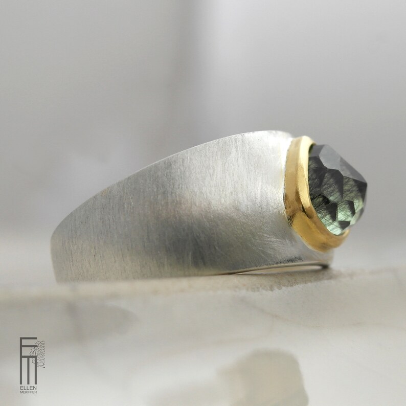 Peridot Ring With Gold Setting Wide Silver Ring With Green - Etsy