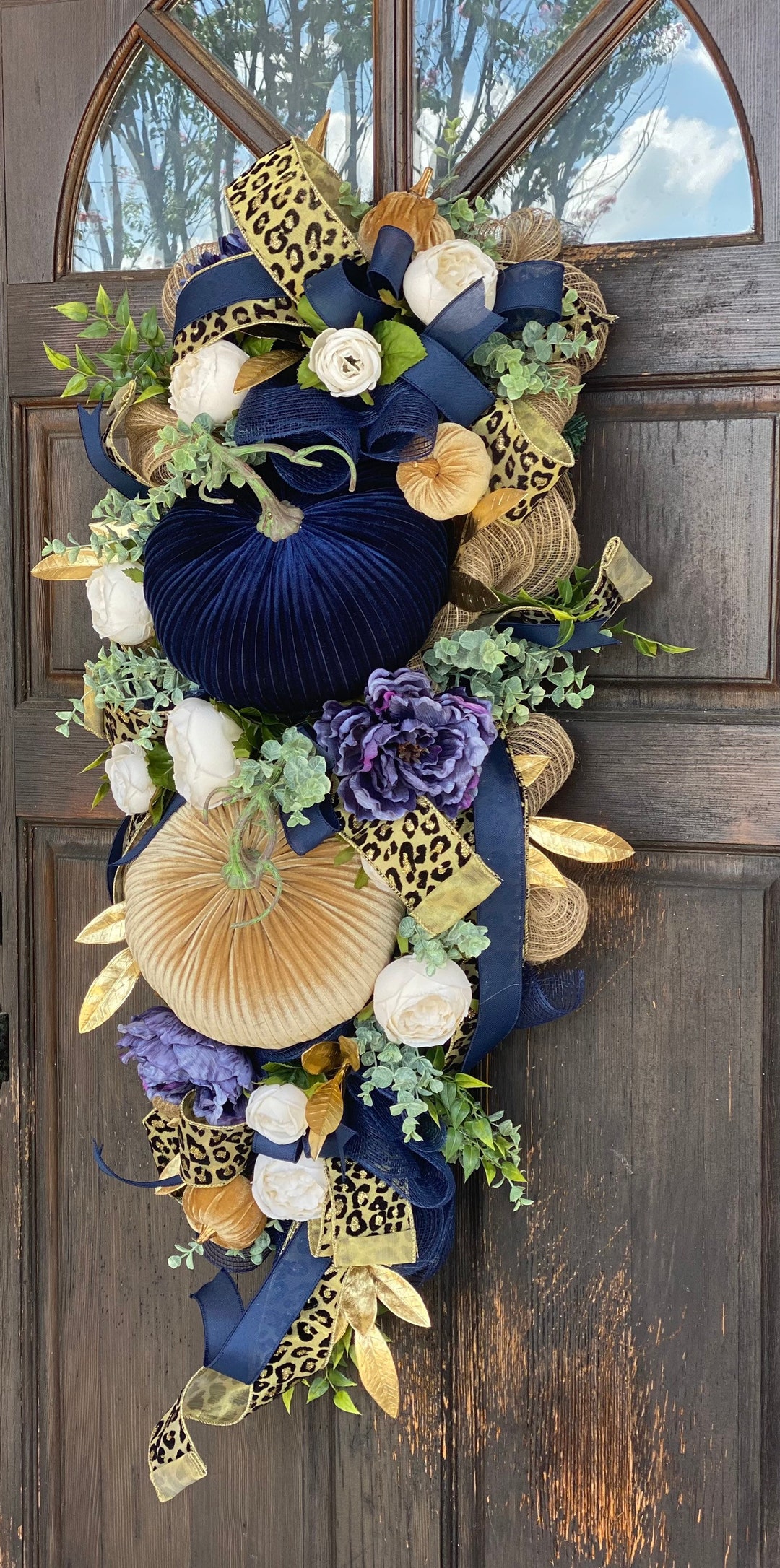 Fall Door Swag Blue Pumpkin Front Door Swag Fall Wreath - Etsy