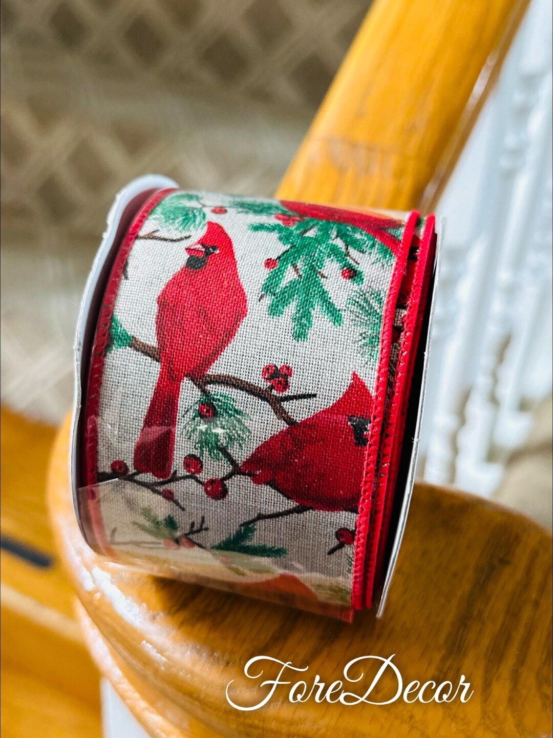 Cardinal Ribbon, Winter Cardinal Wired Ribbon, Winter Ribbon, Christmas ...