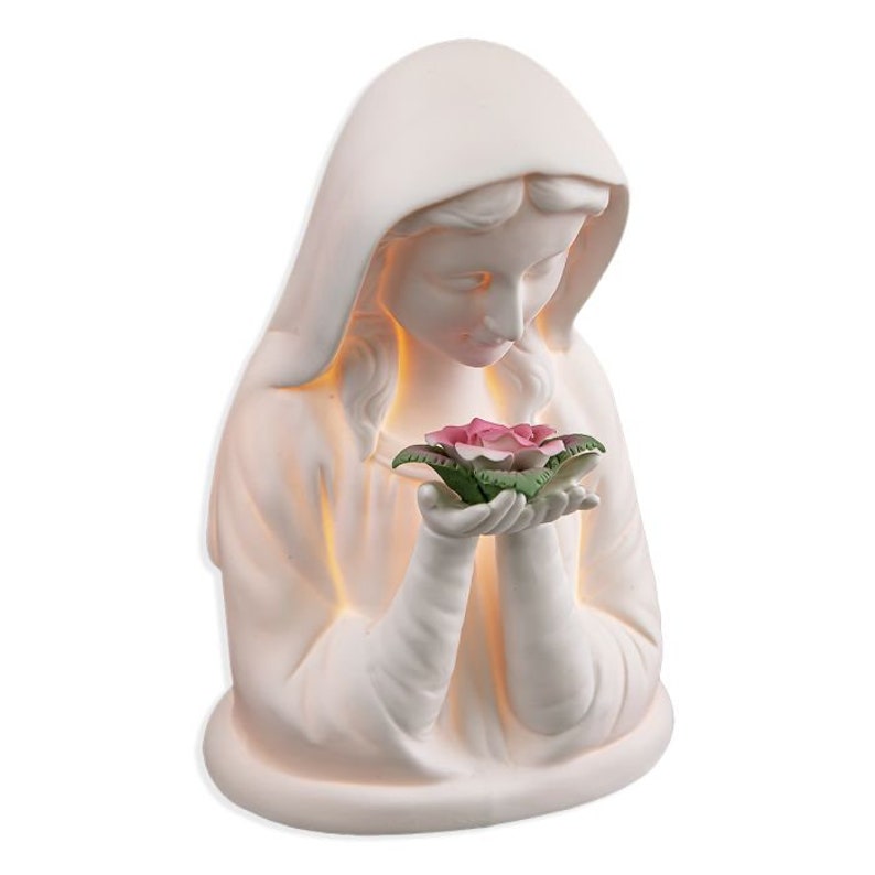 Porcelain Madonna Night Light: Holy Mary With Rose, Choice of Veil - Etsy
