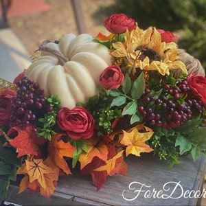 Pumpkin Table Arrangement, Fall Gourd Table Centerpiece, Pumpkin and ...