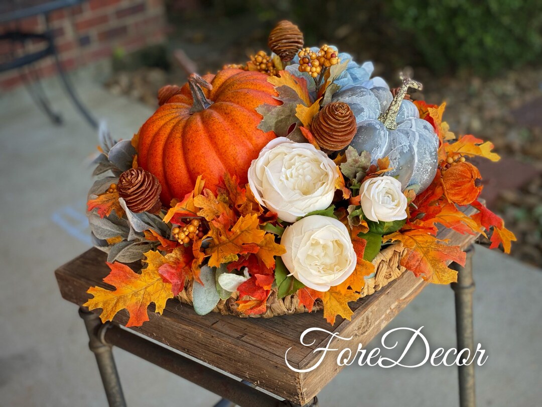 Fall Pumpkin Arrangement, Centerpiece for Dining Room Table, Large ...