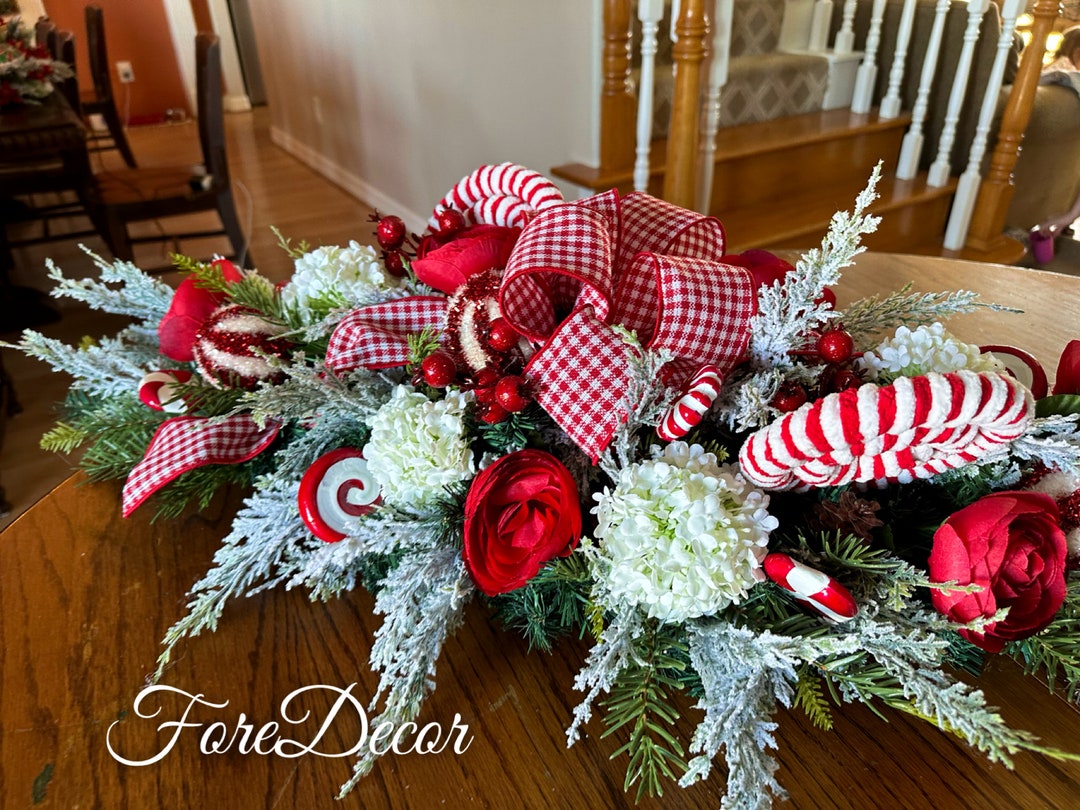 Christmas Centerpiece, Peppermint Candy Arrangement, Large Peppermint ...