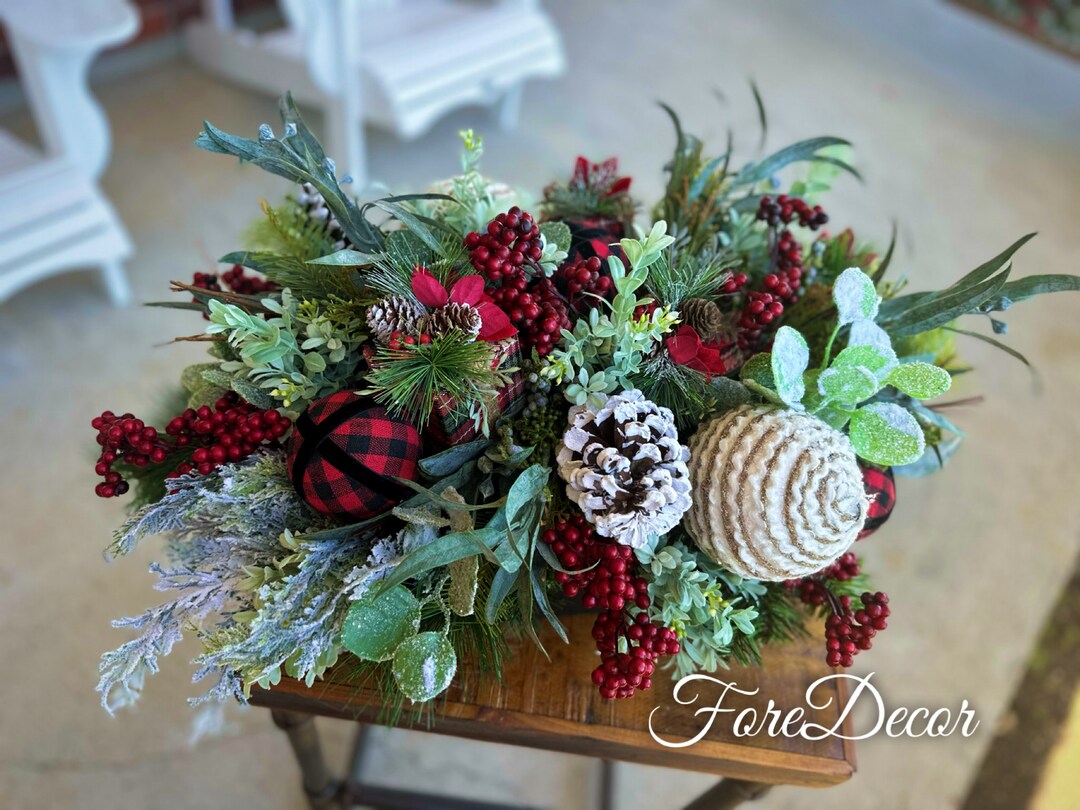 Large Christmas Centerpiece for Table Buffalo Plaid - Etsy
