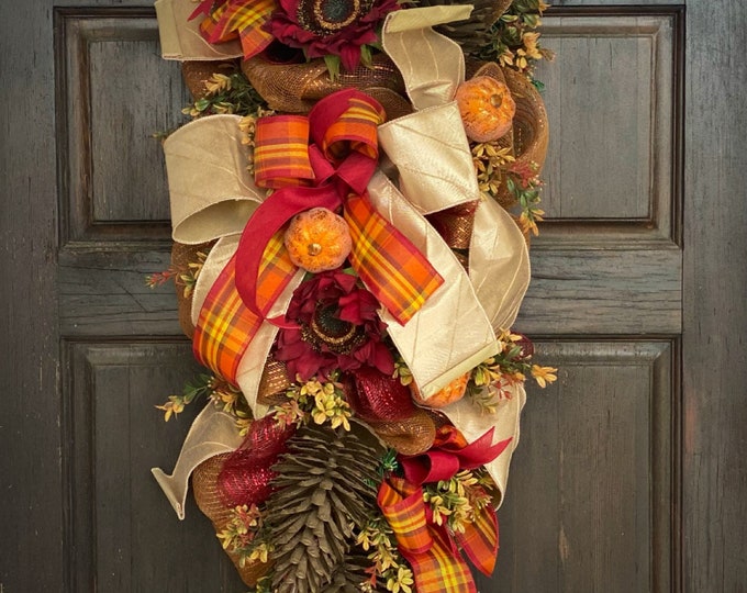 Fall Front Door Swag, Front Porch Seasonal Fall Swag With Pine Cones ...