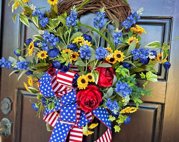 Patriotic Welcome Wreath, Front Door Patriotic Wreath, Flag Wreath ...