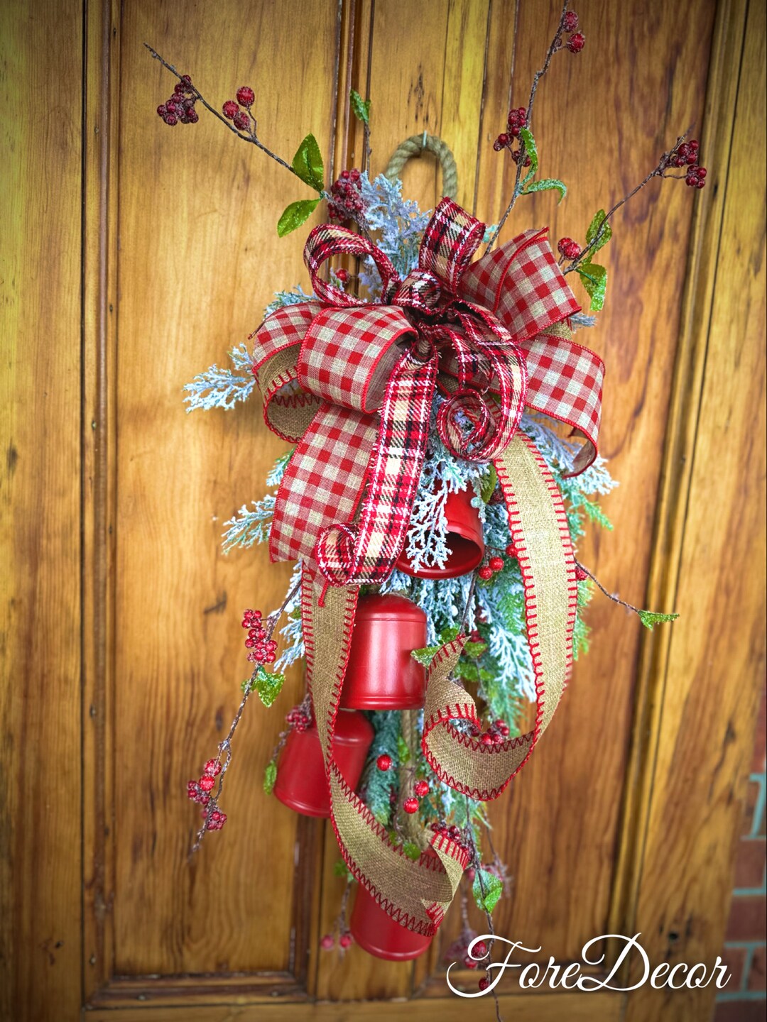 Christmas Front Door Wreath, Swag for Front Porch, Rustic Christmas ...
