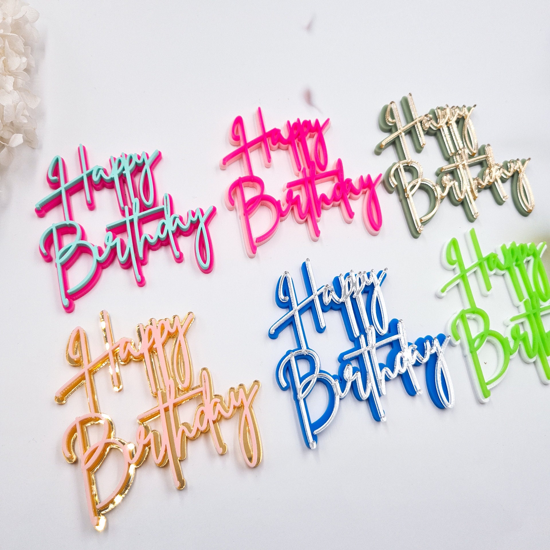 Layered Happy Birthday Cupcake Toppers Cupcake Charms Acrylic Laser Cut ...