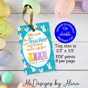 Easter Tag for Teacher, Best Teacher Any Bunny PRINTABLE Tag, PTA PTO ...