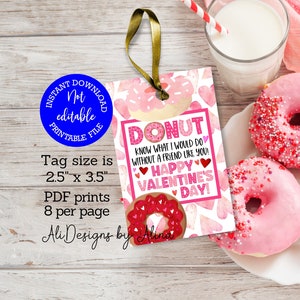 Donut Valentine's Day Favor Tag, Printable Classroom Gift (PDF) - Etsy
