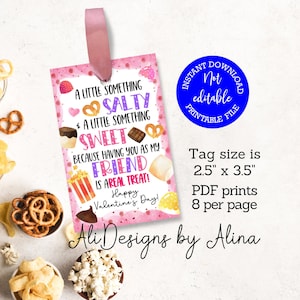 Sweet and Salty Valentines Day Tag, Easy Valentine Gift, Classroom ...