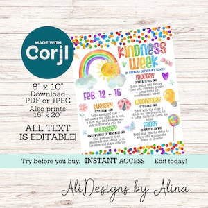 EDITABLE Kindness Week Calendar, Spirit Week Flyer, Rainbow Week ...