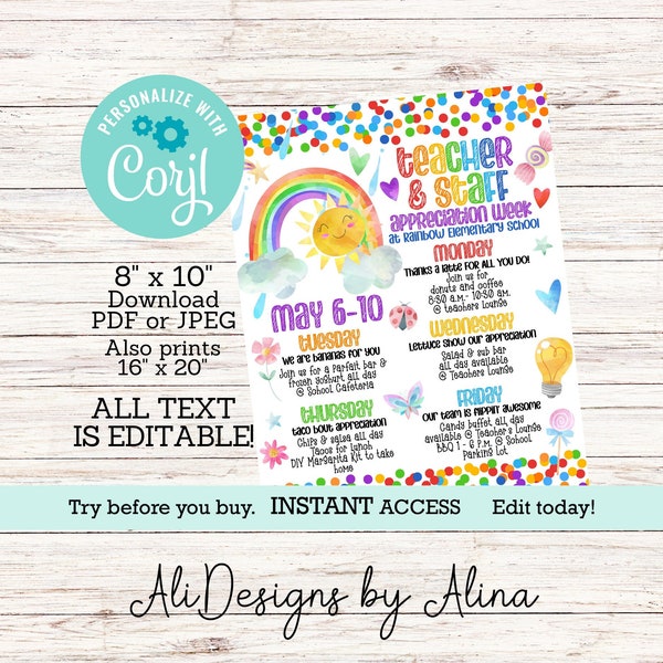 Staff Appreciation Week Calendar - Etsy