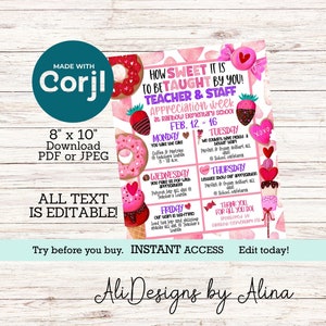 Valentine's Day Teacher Staff Appreciation Week Calendar, Spirit Week ...