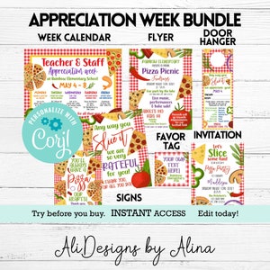 Pizza Theme Teacher Appreciation Week Calendar, Room Service Form ...