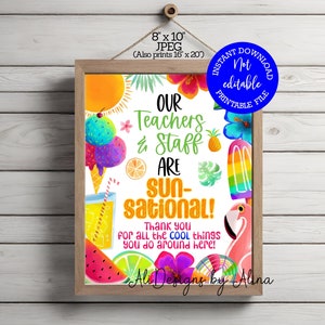 Sunsational Teachers and Staff, Appreciation Week, Printable Sign ...