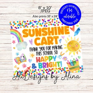 Sunshine Cart Sign, Thank You for Making This School so Happy & Bright ...