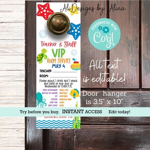 Room Service Door Hanger, Teacher & Staff Appreciation Week, EDITABLE ...