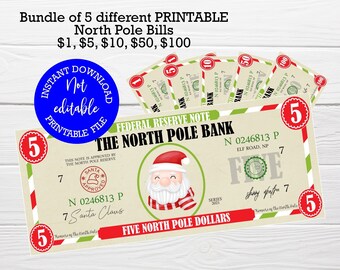 Santa Money PRINTABLE Pdf Ten Dollar Bills North Pole - Etsy