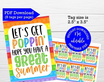 End of Year Printable Tags Hope You Have a Poppin Summer - Etsy