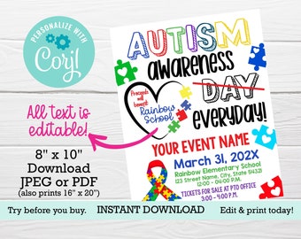 Autism Awareness Event Editable Flyer Family Day Fundraiser - Etsy