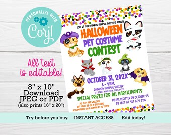 EDITABLE Halloween Pet Costume Contest Flyer Animal Shelter - Etsy