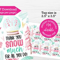 Thank You Snow Much Gift Tag, Christmas Holidays Snow Globe Label ...