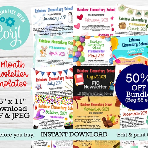 Editable Yearly PTO PTA Newsletter Bundle School Events - Etsy