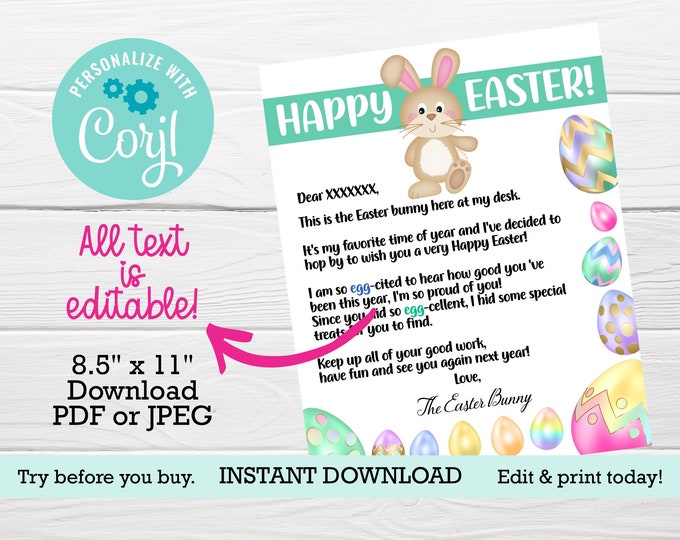 Editable Letter From the Easter Bunny. Personalized Easter Morning ...