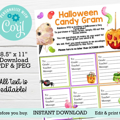 Editable Halloween Candy Gram Flyer PTO / PTA School - Etsy