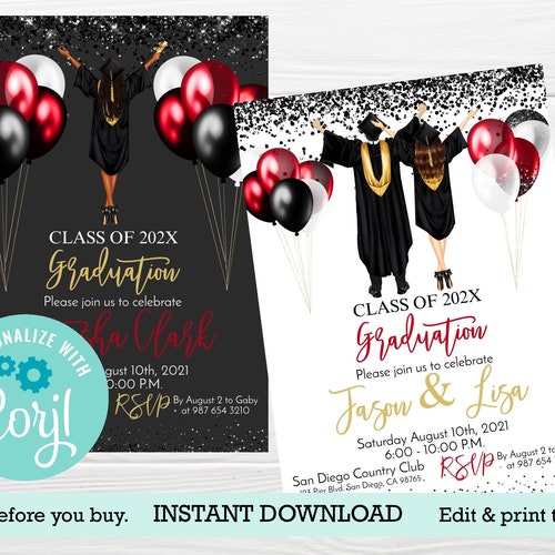 Red Black and White Graduation Invitation EDITABLE Template - Etsy