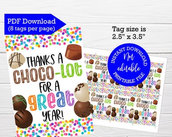 Thanks a Choco Lot Printable - Etsy