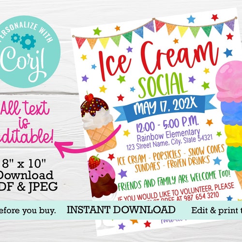 EDITABLE Ice Cream Social Flyer Teacher Appreciation Week - Etsy