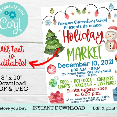 EDITABLE Holiday Market Flyer Christmas Craft Show Instant - Etsy