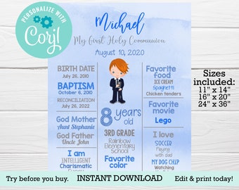 First Holy Communion Board for Girl EDITABLE Template | Etsy