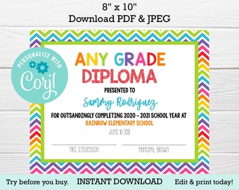 Printable DIPLOMA editable template Kindergarten graduation | Etsy