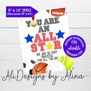 You Are an All Star, PRINTABLE Sign, Teacher Staff Appreciation Week ...