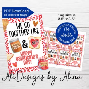Peanut Butter and Jelly Valentine's Day Tag, Instant Download, PB Jelly ...
