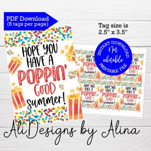 Summer Popcorn Gift Tags Have a Poppin Good Summer Last Day - Etsy