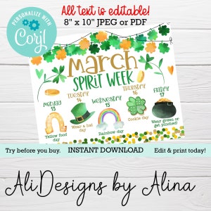 March Spirit Week EDITABLE Calendar, Teacher Staff Appreciation, PTA ...