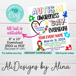 Autism Awareness Flyer, EDITABLE Template, Autism Month, Fundraiser ...