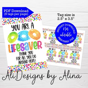 You Are a Lifesaver, PRINTABLE Tags, Teacher Appreciation Week, Tags ...