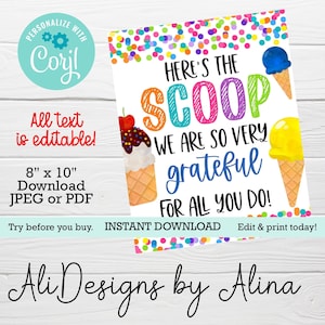 Here's the Scoop, Ice Cream Printable Sign, EDITABLE Template, Teacher ...