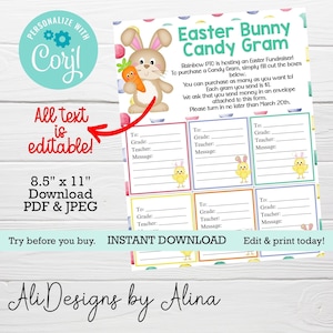 Easter Bunny Candy Gram, Printable Flyer, PTA PTO, Easter Fundraiser ...