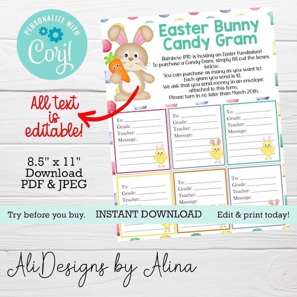 Candy Gram Printable - Etsy