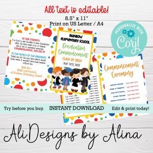 Graduation Ceremony Program, EDITABLE Commencement Template ...